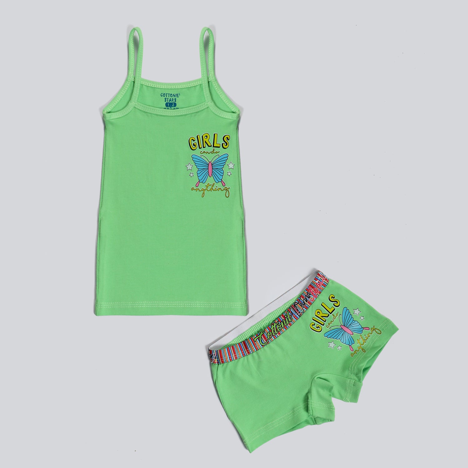 Girls Printed Set Hotshorttop Green طقم بناتي هوت شورت وتوب Cottonil